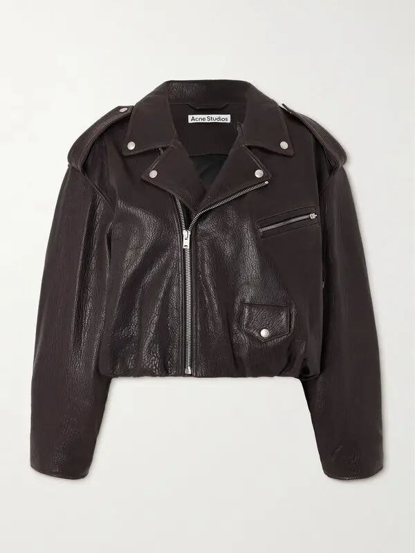 Acne Studios Gathered Textured-leather Biker Jacket