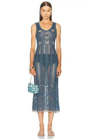 Rabanne Crochet Lurex Dress - Turquoise