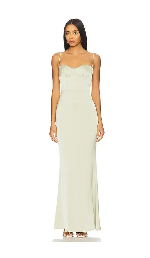 Katie May Satin Gown With Strappy Design - Sage