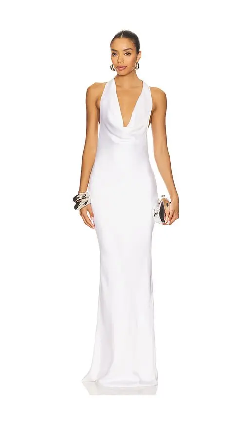 Norma Kamali Halter Drape Bias Gown - Snow White
