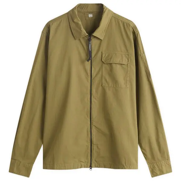 C.P. COMPANY Organic Gabardine Zip Overshirt - Capers