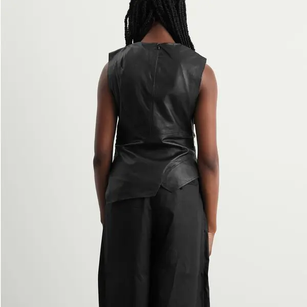 RÓHE Sleeveless Draped Leather Top