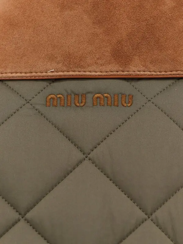 Miu Miu Quilted Nylon Jacket With Suede Details - Green