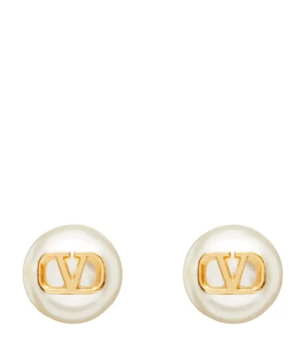 Valentino Garavani Faux Pearl Vlogo Stud Earrings - Gold