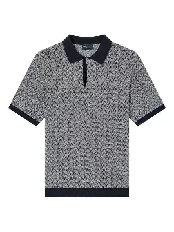 Emporio Armani Chevron-pattern Polo Shirt - Blue