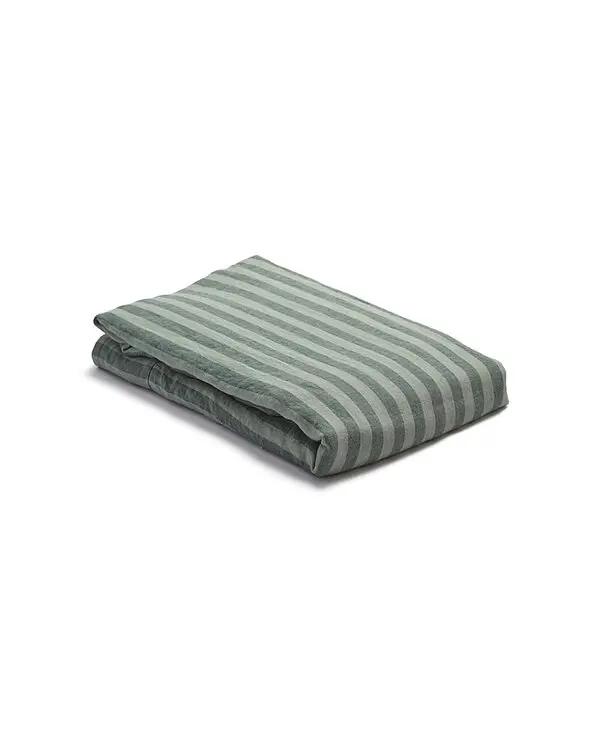 PIGLET IN BED Pembroke Stripe Linen Flat Sheet - Pine Green