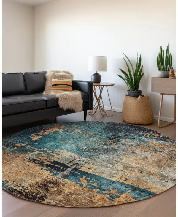 DALYN RUG COMPANY Dalyn Nouveau Nv14 Round Area Rug, 8' X 8 - Teal