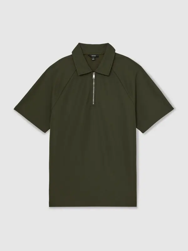 REISS Winston Textured Raglan Half-zip Polo Shirt