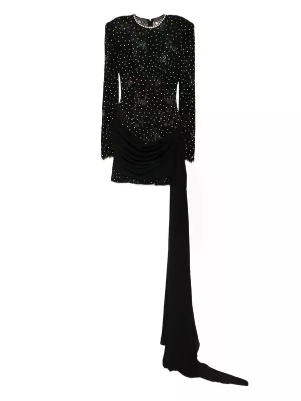 NISSA Rhinestone-embellished Lace Mini Dress - Black