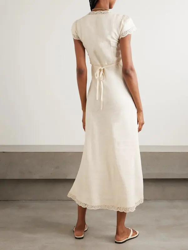 Rixo Clarice Lace-trimmed Linen-blend Midi Dress - Neutrals