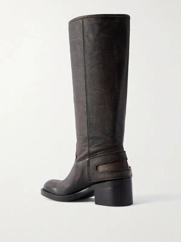 Chloé Buckled Textured-leather Boots - Black