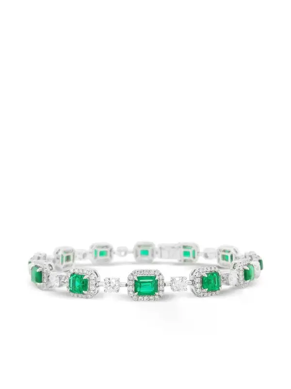 HYT JEWELRY 18kt White Gold Emerald And Diamond Bracelet - Silver