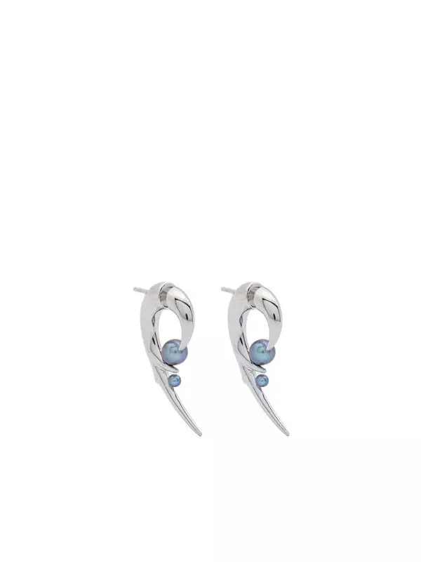 SHAUN LEANE Hooked Black Pearl Earrings - Silver