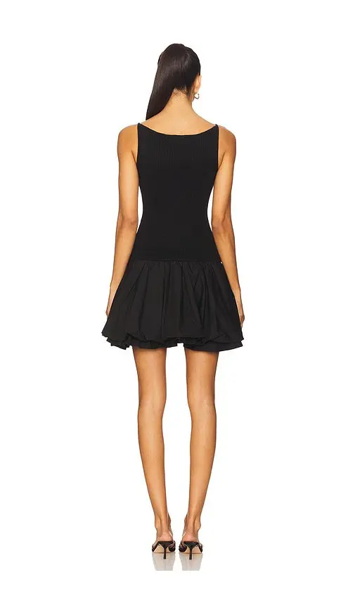 Line & Dot Ribbed Bodice Tiered Ruffle Dress