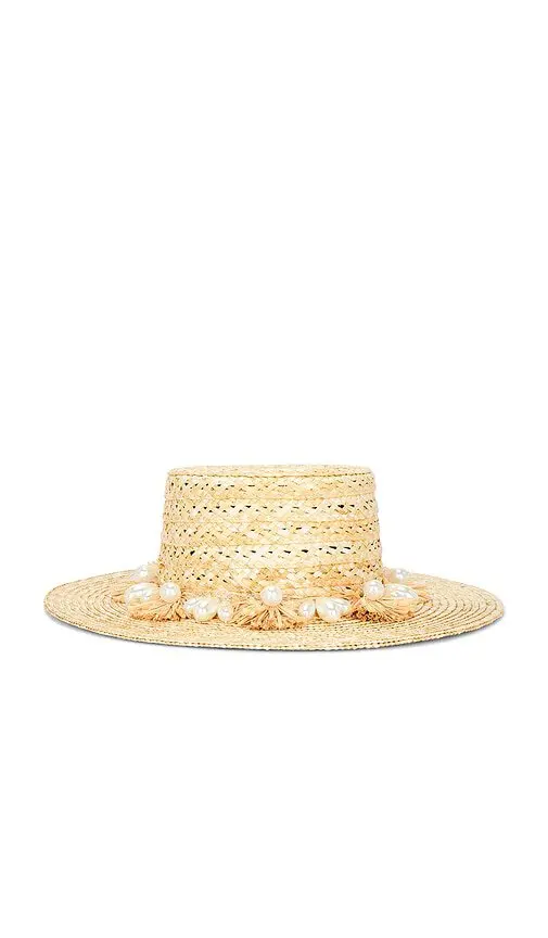 Lele Sadoughi Pearl Poms Straw Hat