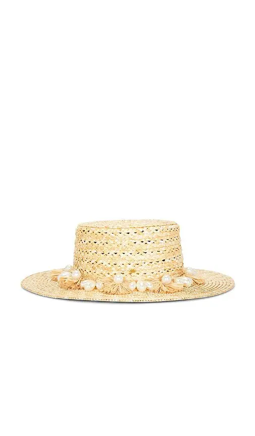 Lele Sadoughi Pearl Poms Straw Hat
