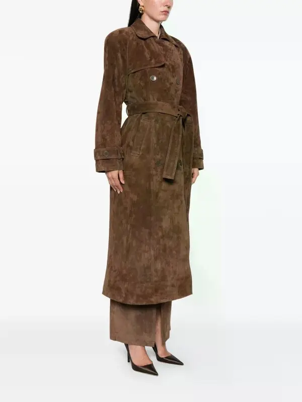 DUCIE Corrin Suede Trench Coat - Brown