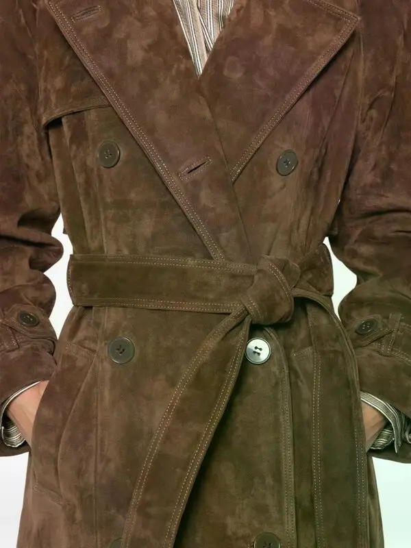 DUCIE Corrin Suede Trench Coat - Brown
