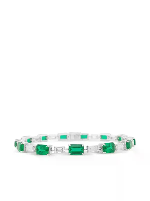 HYT JEWELRY 18k White Gold Emerald And Diamond Tennis Bracelet - Silver