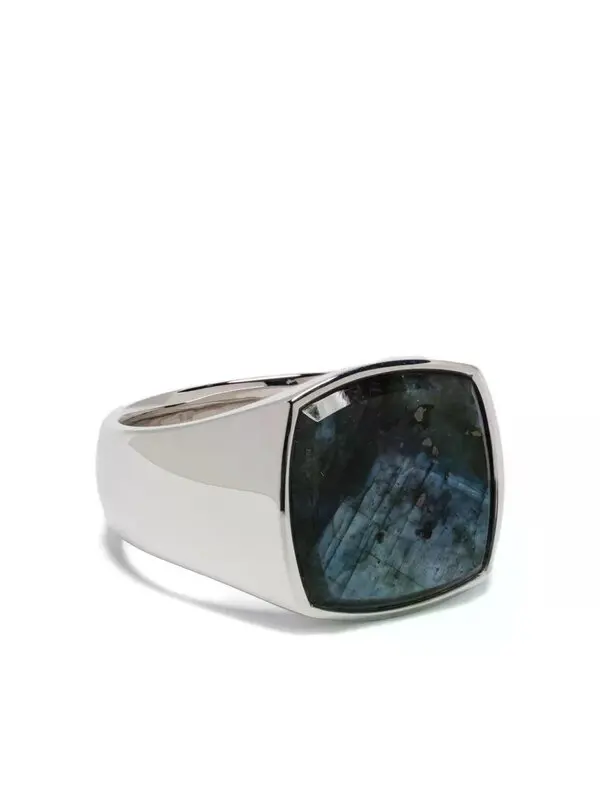 Tom Wood Cushion Larvikite Signet Ring - Silver