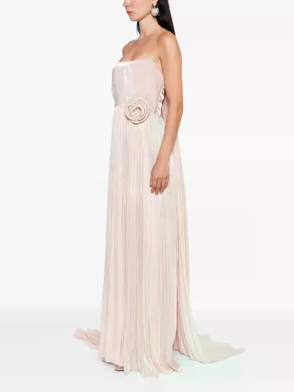NISSA Pleated Floral-embellished Maxi Dress - Pink