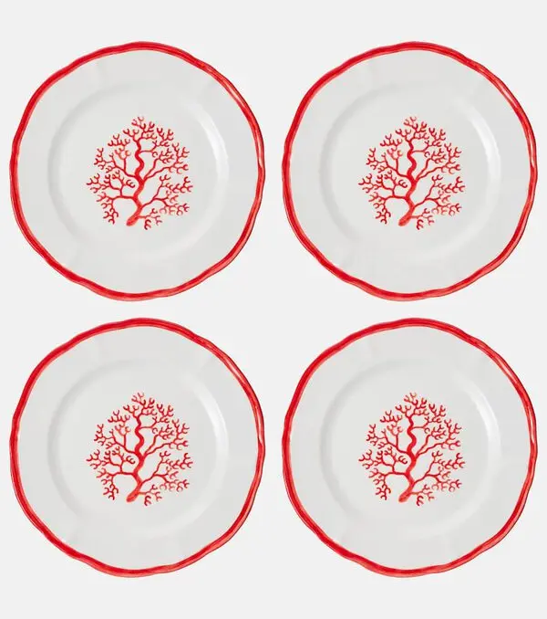LES-OTTOMANS Coral Set Of 4 Ceramic Dinner Plates - White