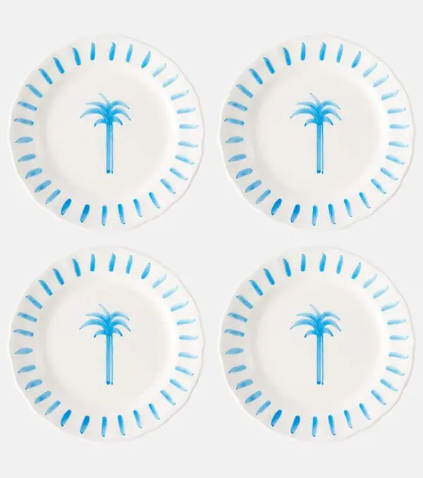 LES-OTTOMANS Palm Set Of 4 Ceramic Plates - White
