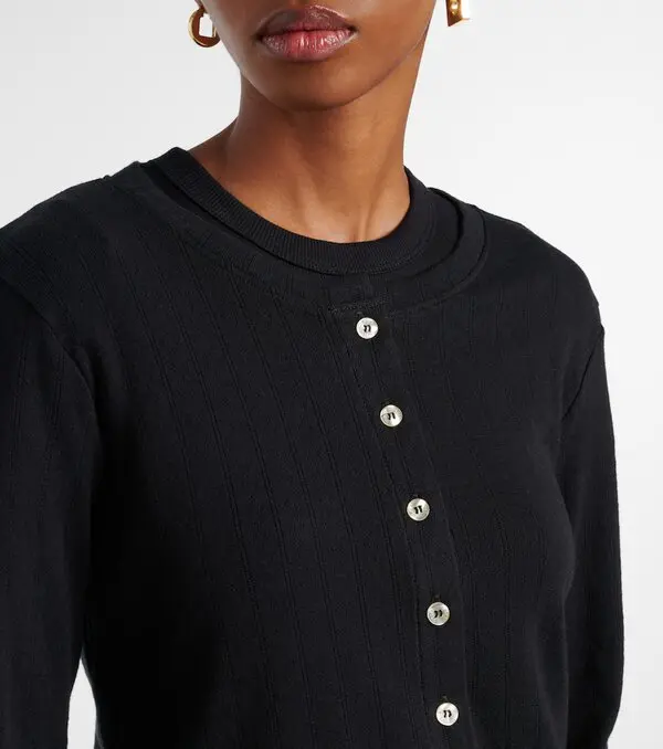 LESET Pointelle Cotton Cardigan - Black