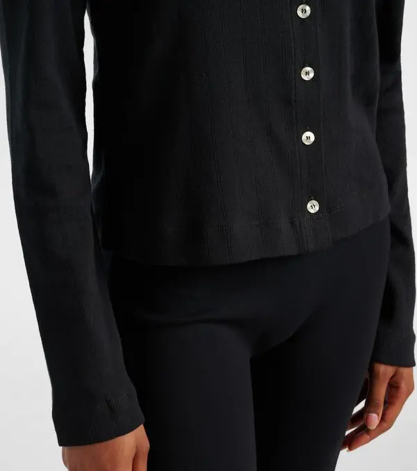 LESET Pointelle Cotton Cardigan - Black