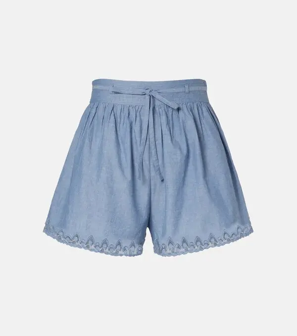 Ulla Johnson Elowen Lace-trimmed Cotton Shorts - Blue