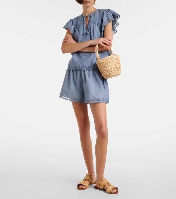 Ulla Johnson Elowen Lace-trimmed Cotton Shorts - Blue