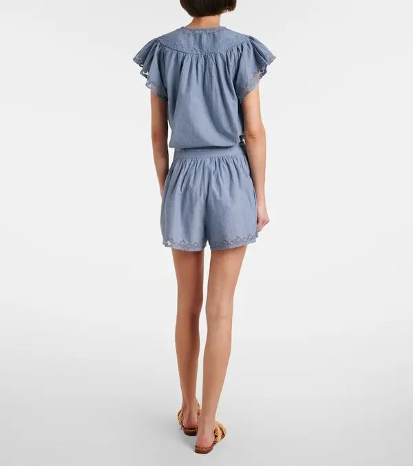 Ulla Johnson Elowen Lace-trimmed Cotton Shorts - Blue