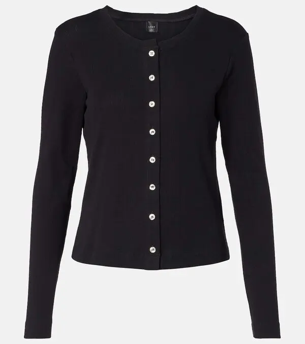 LESET Pointelle Cotton Cardigan - Black