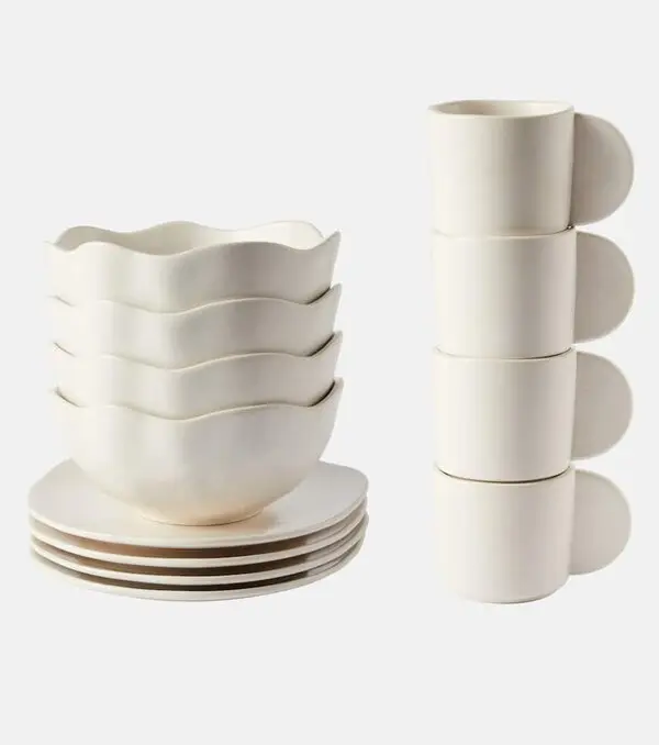 101 COPENHAGEN Native Set Of 4 Stoneware Cups, Bowls, And Plates - White