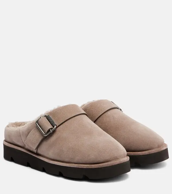Brunello Cucinelli Monili Suede Slippers