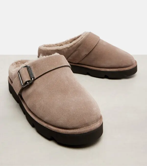 Brunello Cucinelli Monili Suede Slippers