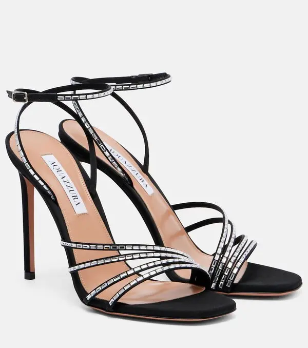 AQUAZZURA Mistica 105 Embellished Satin Sandals - Black