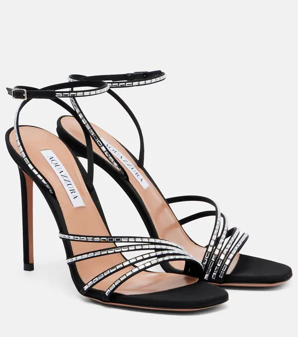 AQUAZZURA Misticia 105 Embellished Satin Sandals - Black