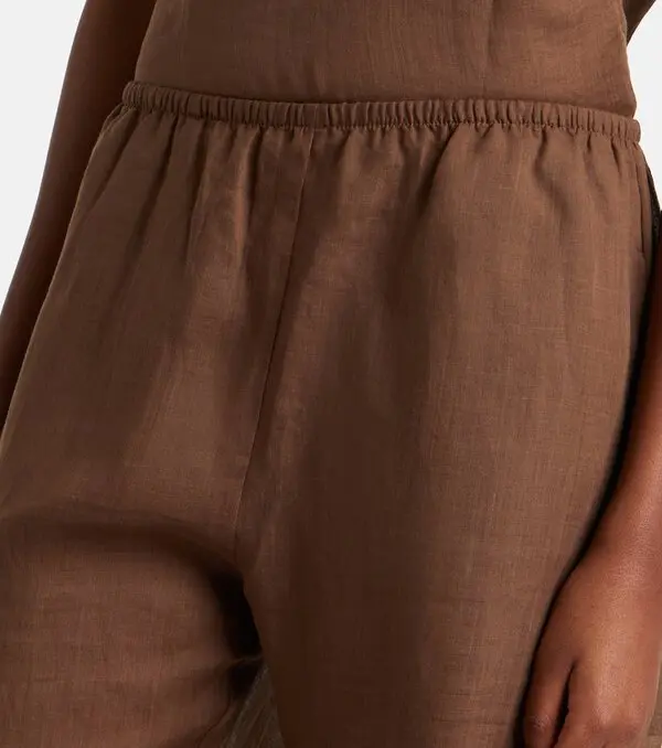 LESET Niko Ramie Cropped Barrel-leg Pants - Brown