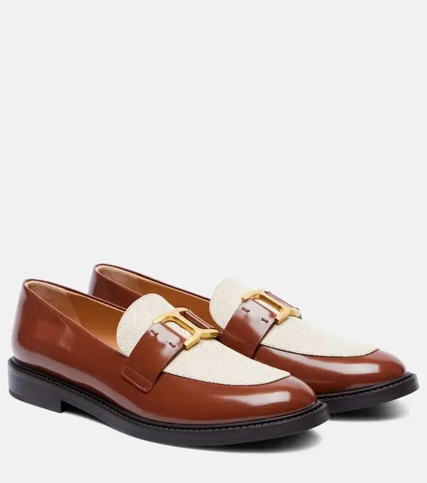 Chloé Marcie Leather And Canvas Loafers - Brown