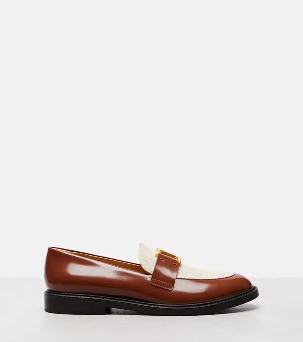Chloé Marcie Leather And Canvas Loafers - Brown