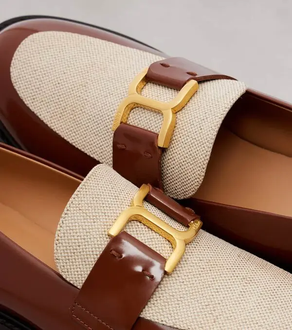 Chloé Marcie Leather And Canvas Loafers - Brown