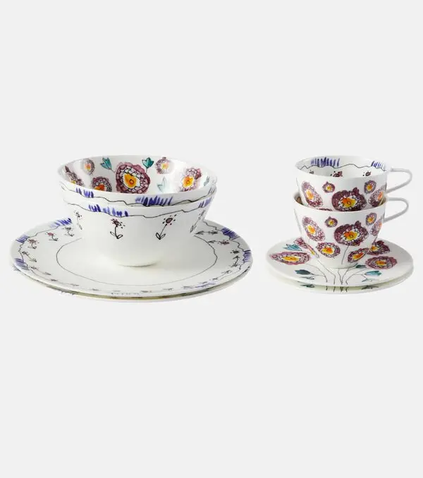 SERAX Midnight Flowers Anemone Milk Porcelain Breakfast Set Marni - White