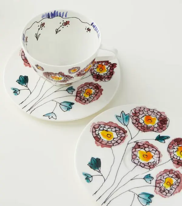 SERAX Midnight Flowers Anemone Milk Porcelain Breakfast Set Marni