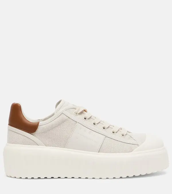 Hogan H-stripes Canvas And Leather Sneakers