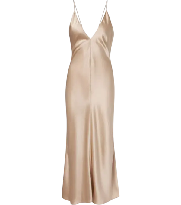 LESET Barb Satin Slip Dress - Beige