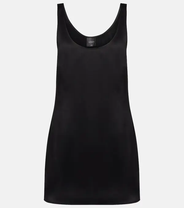 LESET Barb Satin Slip Dress - Black