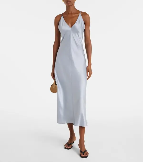 LESET Barb Satin Slip Dress - Blue