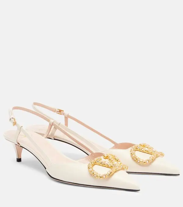 Valentino Garavani Vlogo Signature 40 Slingback Pumps - Beige