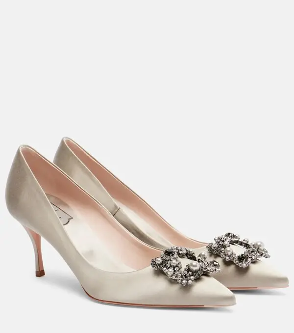 ROGER VIVIER Efflorescence 65 Embellished Satin Pumps - Grey